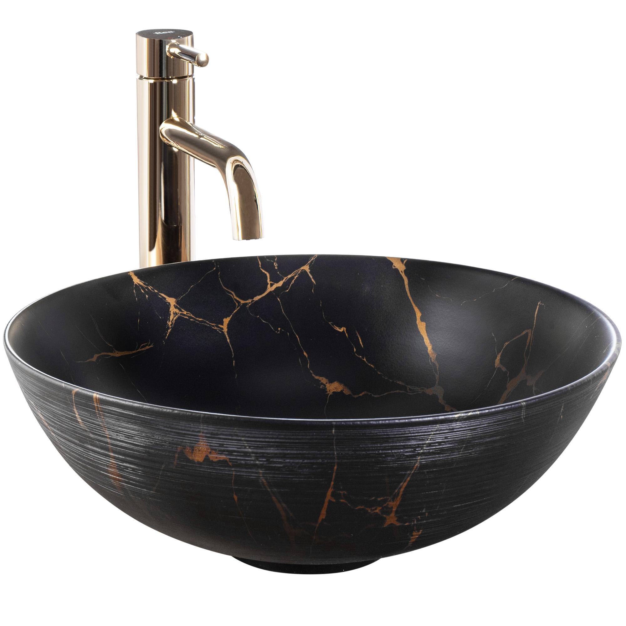 Ceramic Countertop Basin Rea Stella Black Marble Brush - Rea