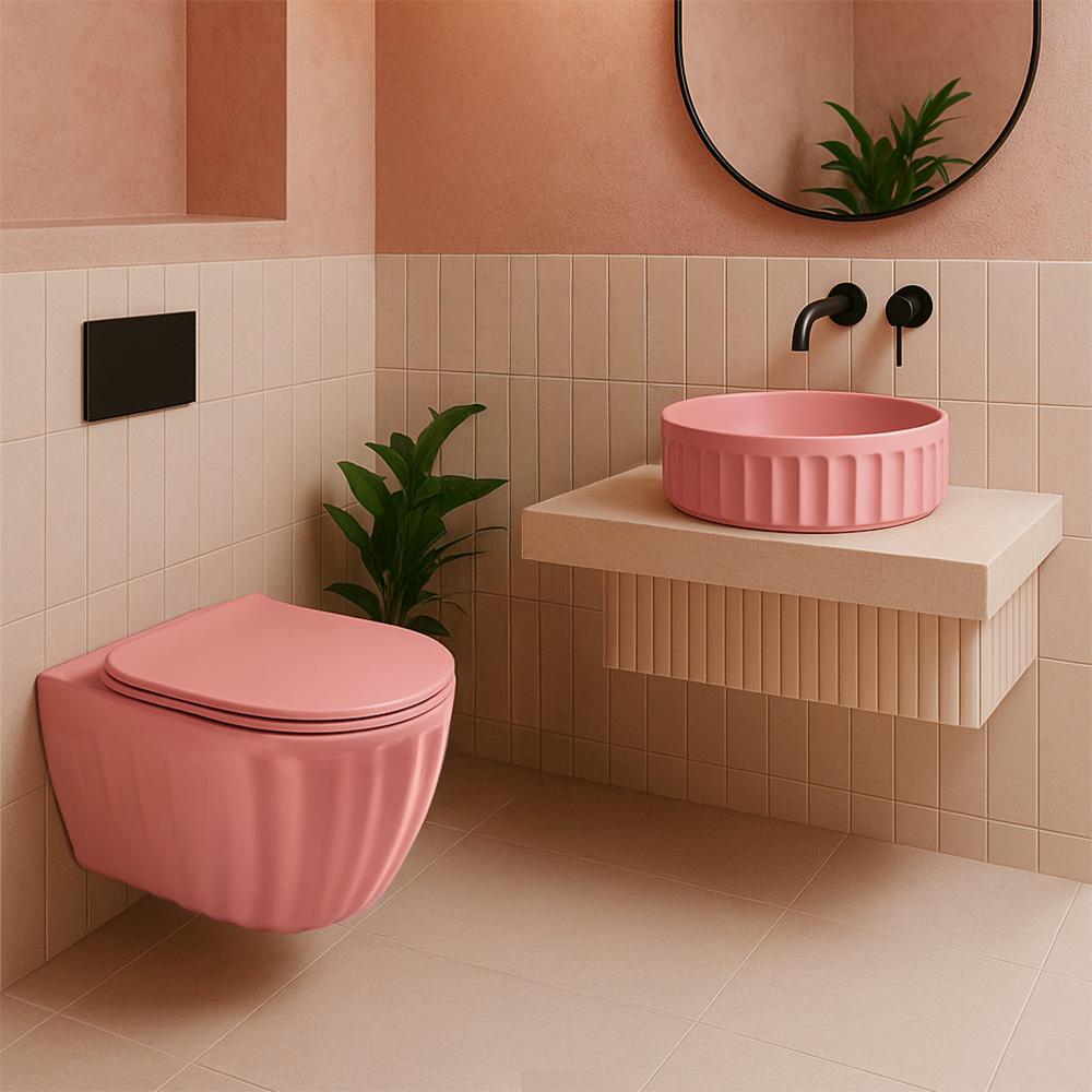 Set: Wandhängendes WC + Aufsatzwaschbecken Rea Light Pink Matt - Rea