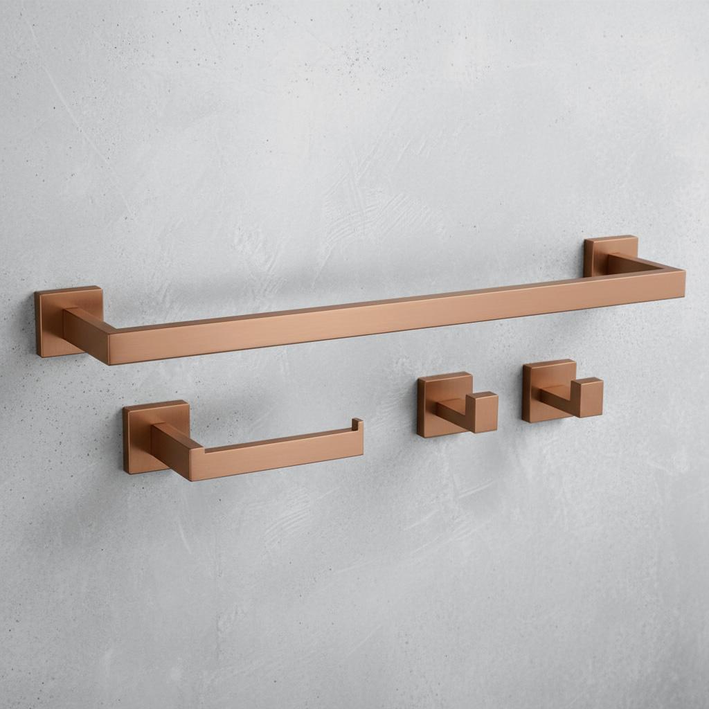 Bathroom Accessories Set Rio Brush Copper 4 Pieces - Rea